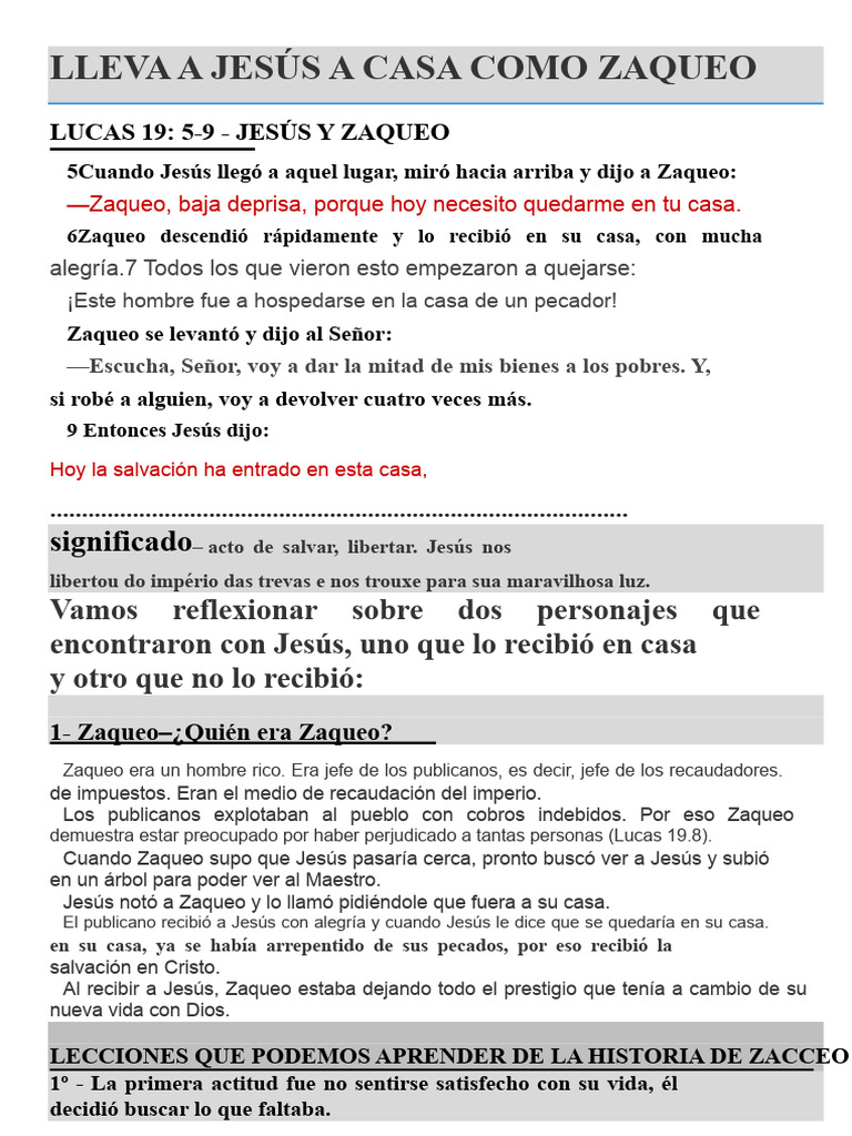 Lleva A Jesús A Casa Como Zaqueo - 2019 | PDF