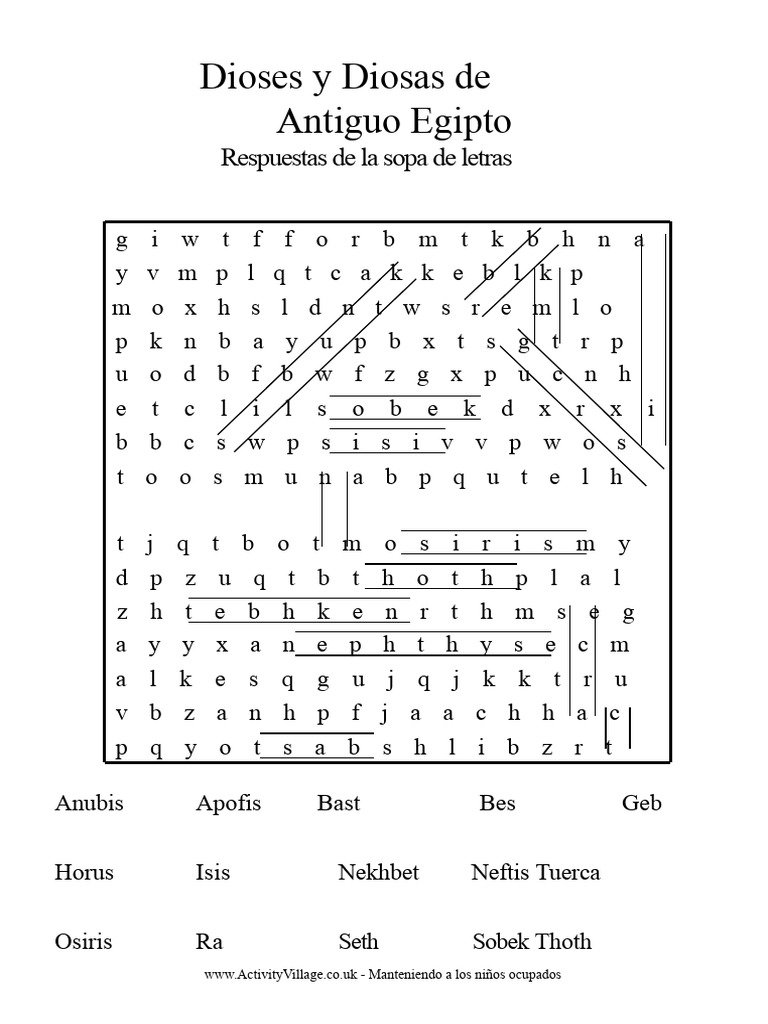 Dioses del Antiguo Egipto en Sopa de Letras | PDF