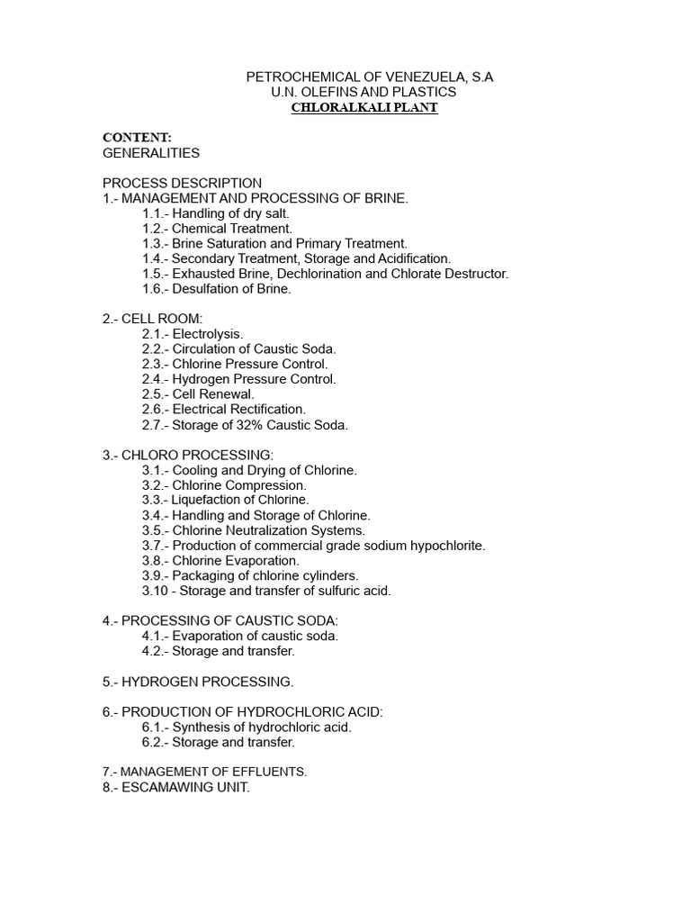 Description of Chlor-Alkali Process | PDF | Chlorine | Sodium Chloride