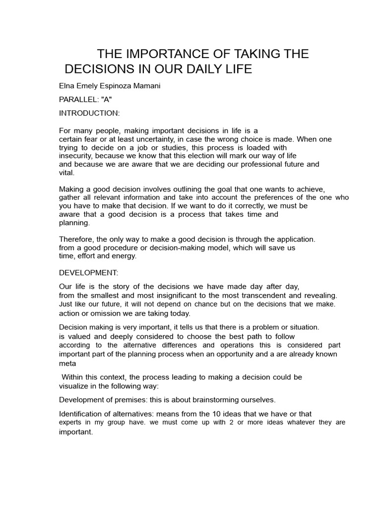The Importance of Making Decisions in Our Daily Lives | PDF | Decision ...
