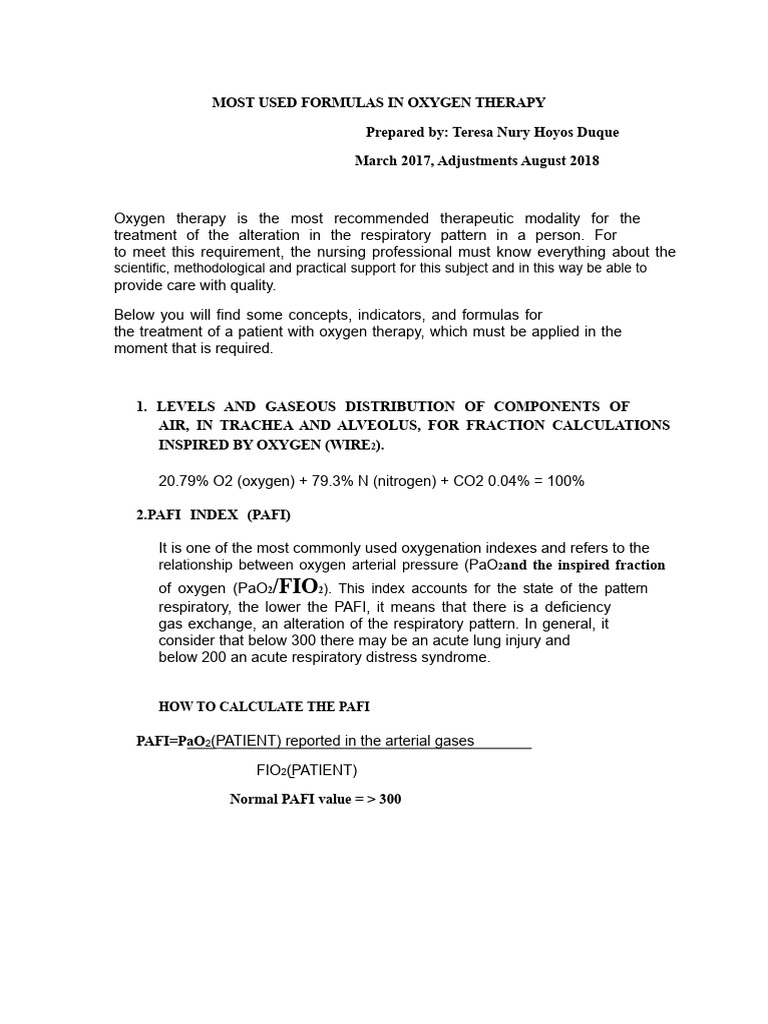 FIO2 Calculation in Oxygen Therapy | PDF | Respiratory System | Respiration