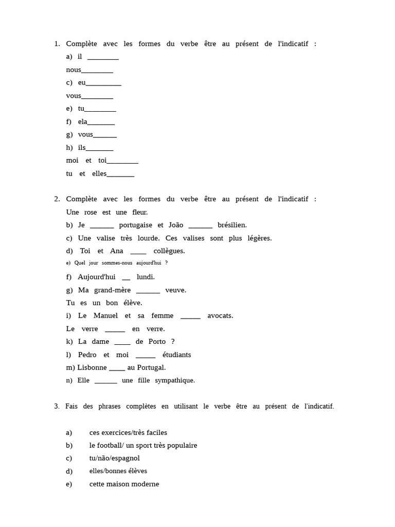 Exercices sur le verbe être au présent | PDF