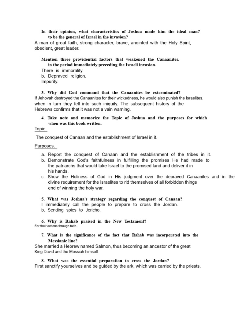 Questionnaire 3.1 Historical Books | PDF | Joshua | Canaan