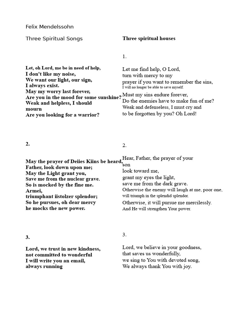Three Spiritual Songs - Translation | PDF
