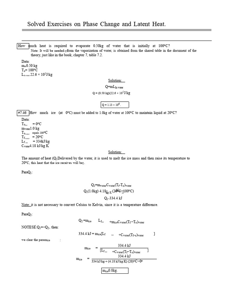 Phase Change and Latent Heat Exercises | PDF