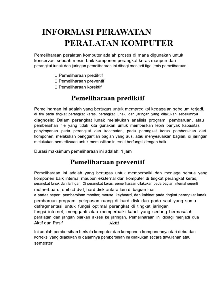 Laporan Pemeliharaan Perangkat Komputer | PDF