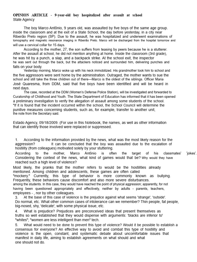 Opinion Article - Activities | PDF | Violence | Prejudices