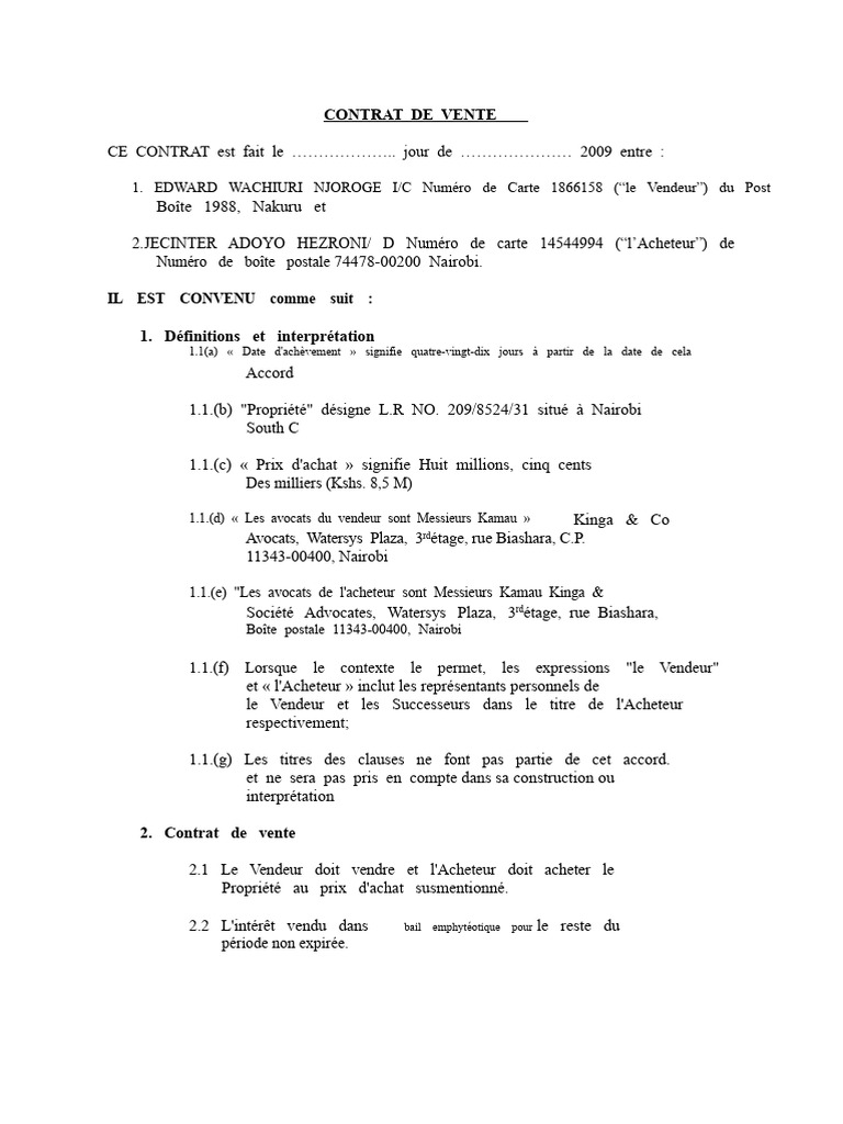 Contrat de Vente | PDF | Sodles