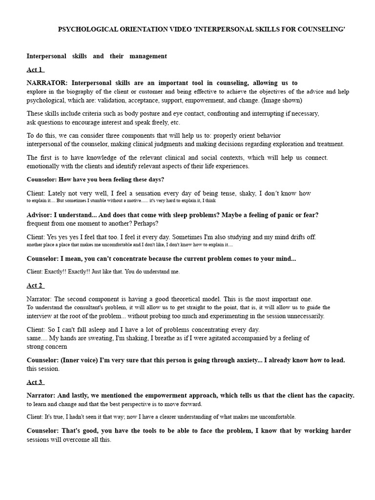 script PSYCHOLOGICAL ORIENTATION | PDF | Psychology | Counseling Psychology