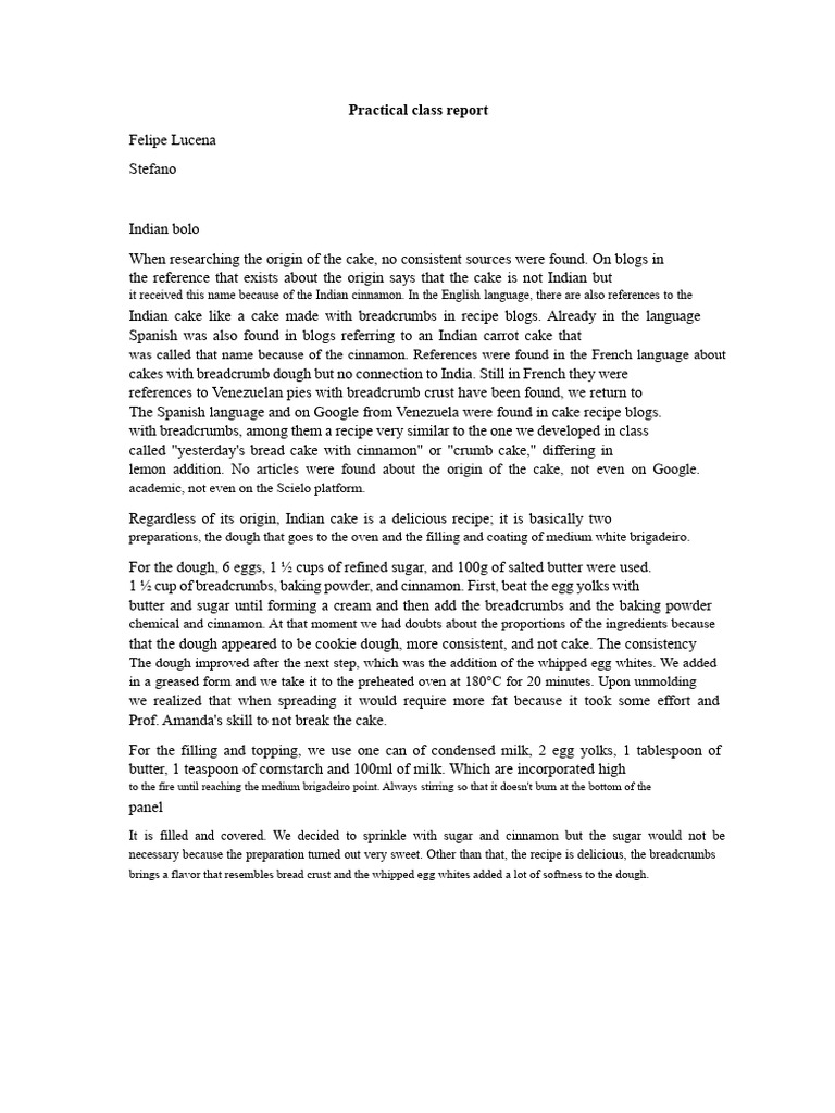 Practical Class Report | PDF | Cakes | Breads