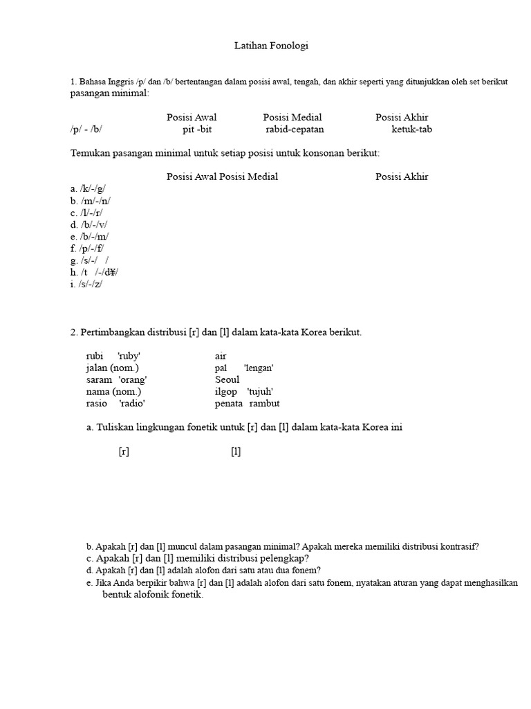 Latihan Fonologi: Analisis Konsonan dan Vokal | PDF
