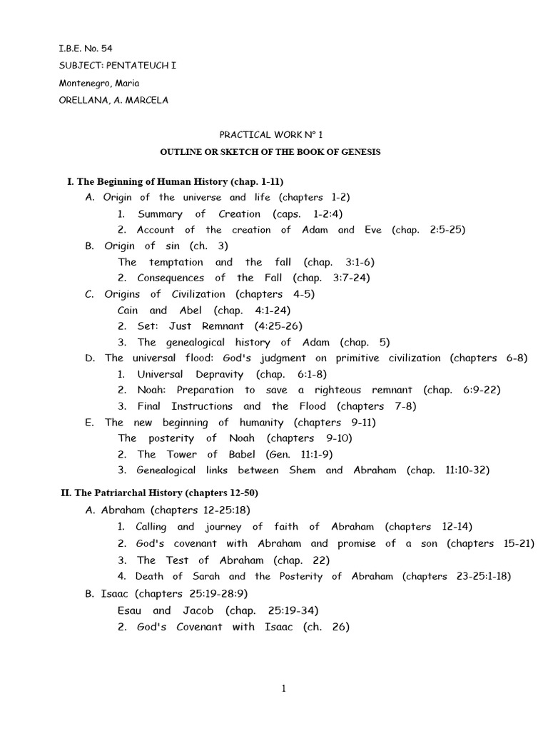 PRACTICAL WORK NO. 1 - SCHEME OR OUTLINE OF GENESIS | PDF | Jacob ...