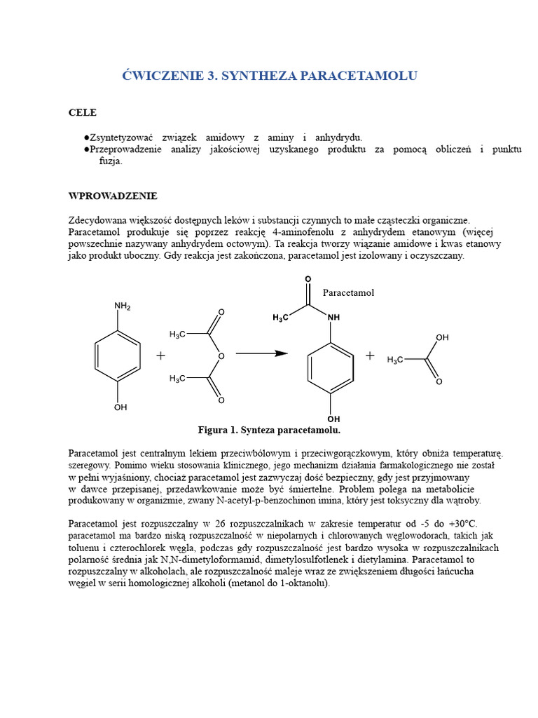 Ćwiczenie 3 Synteza Paracetamolu | PDF