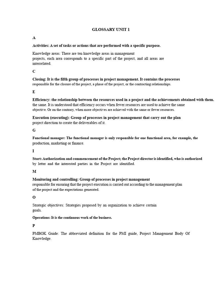 Project Management Vocabulary Glossary | PDF