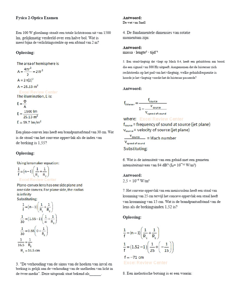 Fysica 2-Optica Oefenexamen | PDF