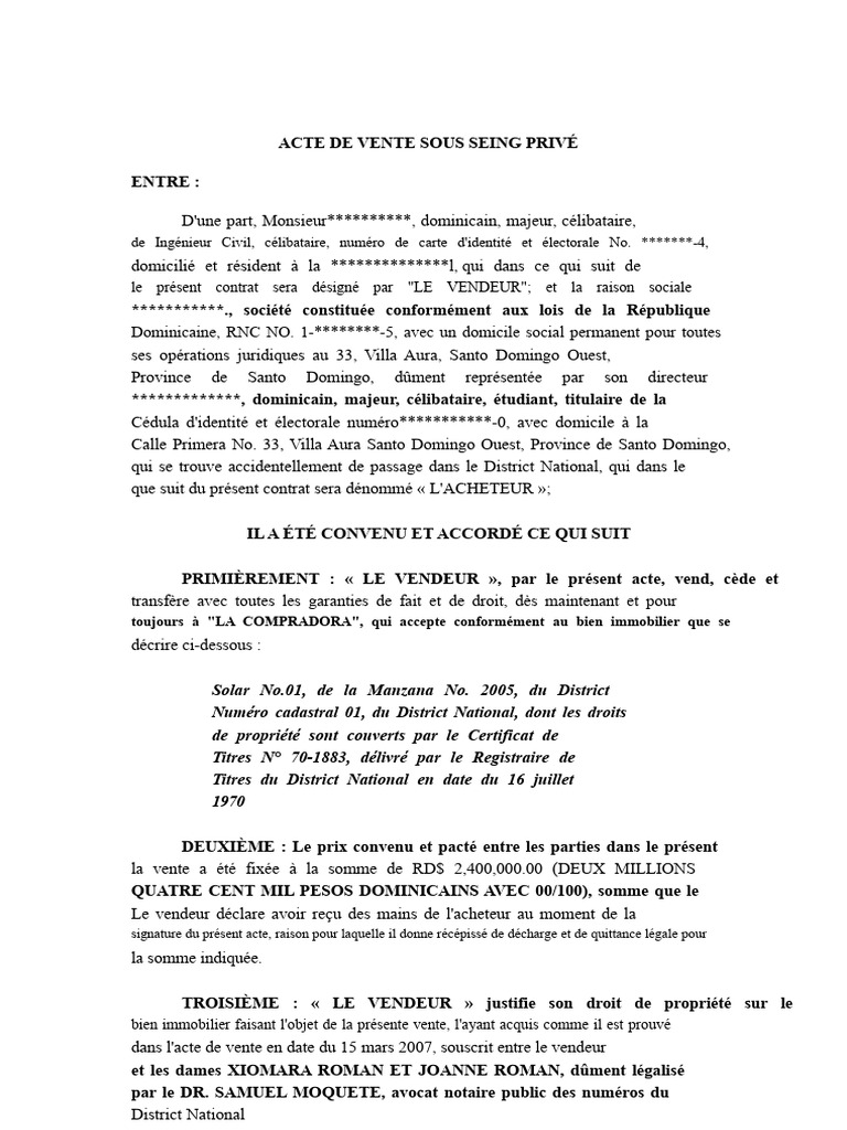 Modele Gratuit Acte Sous Seing Prive