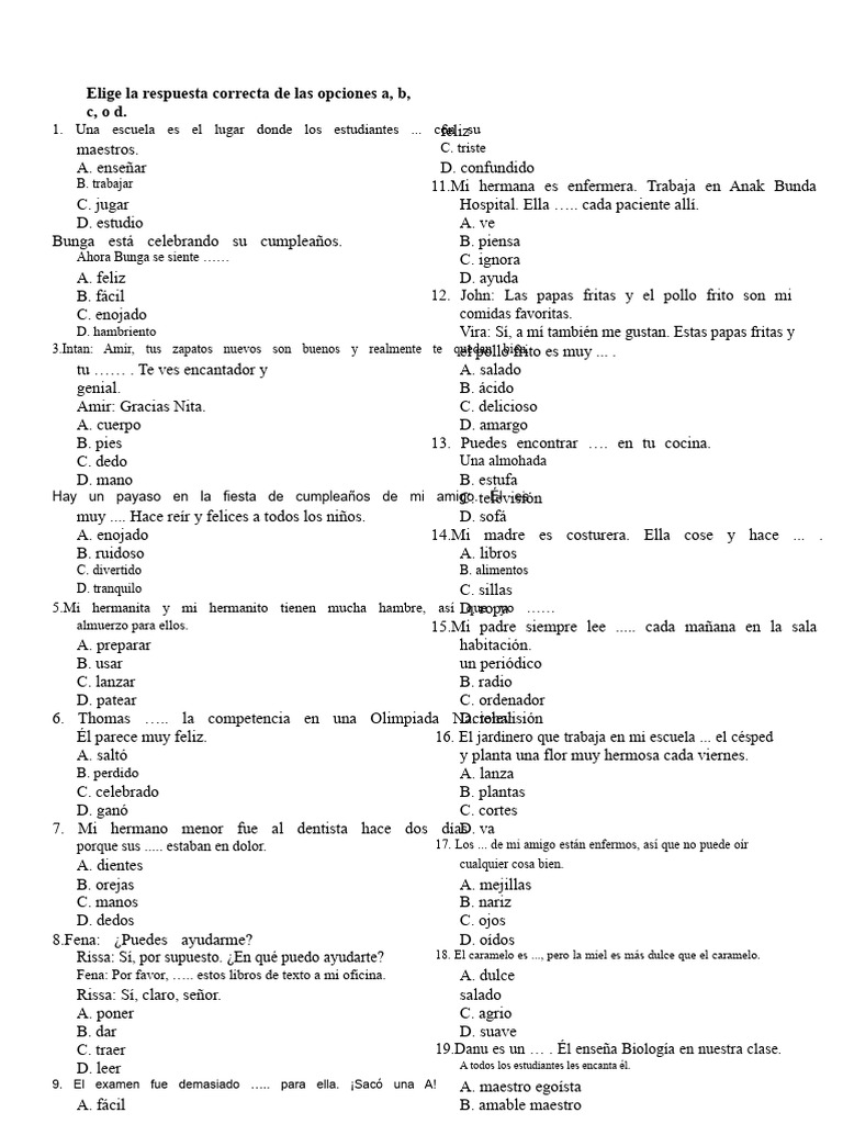 Pregunta de Opción Múltiple de Vocabulario | PDF