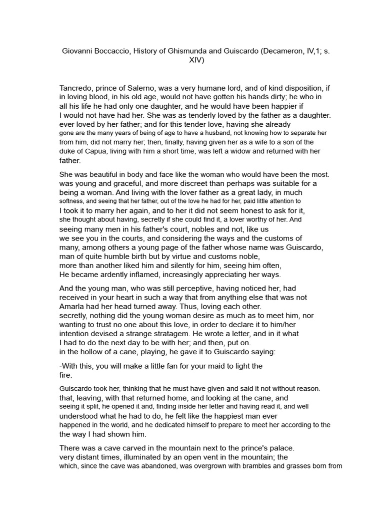Ghismunda and Guiscardo's Tragic Love | PDF | Virtue