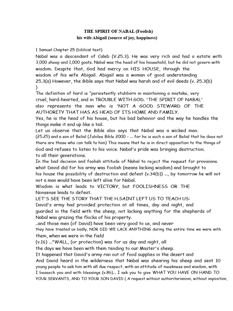The Spirit of Nabal and Abigail | PDF | David | Religious Belief And ...
