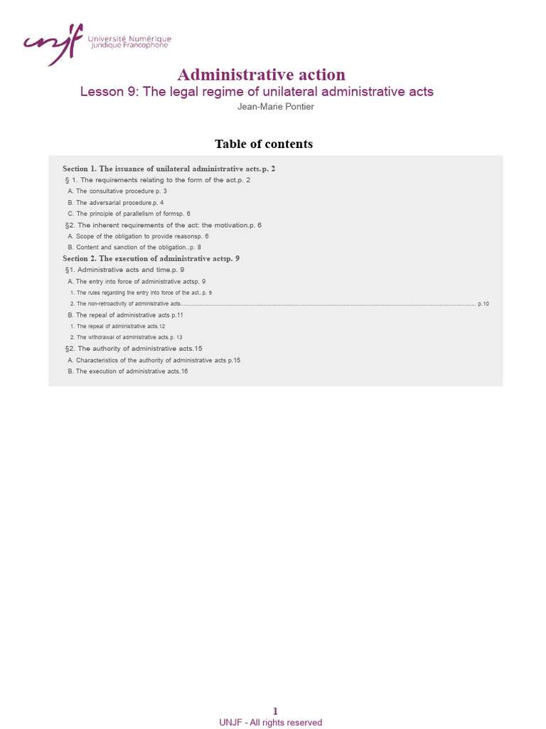 The Legal Regime of Unilateral Administrative Acts | PDF | Motivation ...