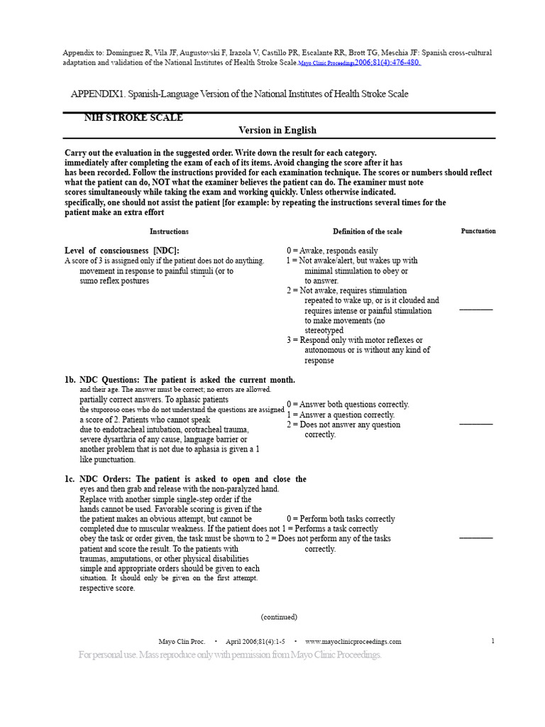 NIH Stroke Scale Spanish | PDF | Aphasia | Amputation