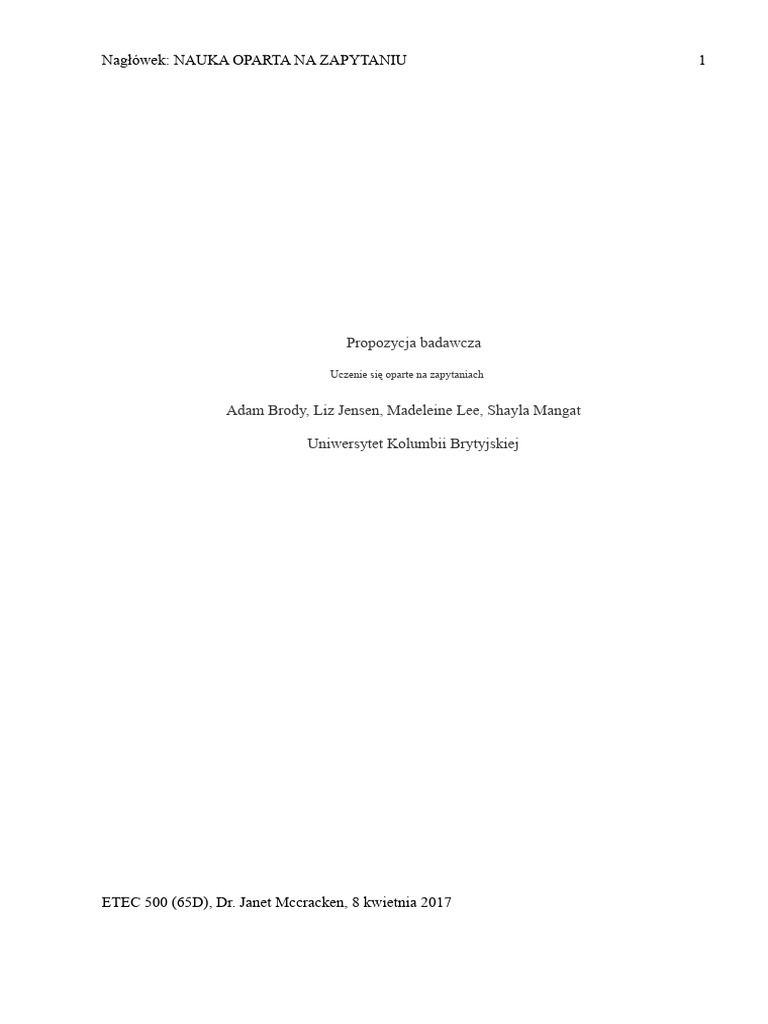 Nauka Oparta Na Dochodzeniu - Propozycja Badawcza Grupy 4 | PDF