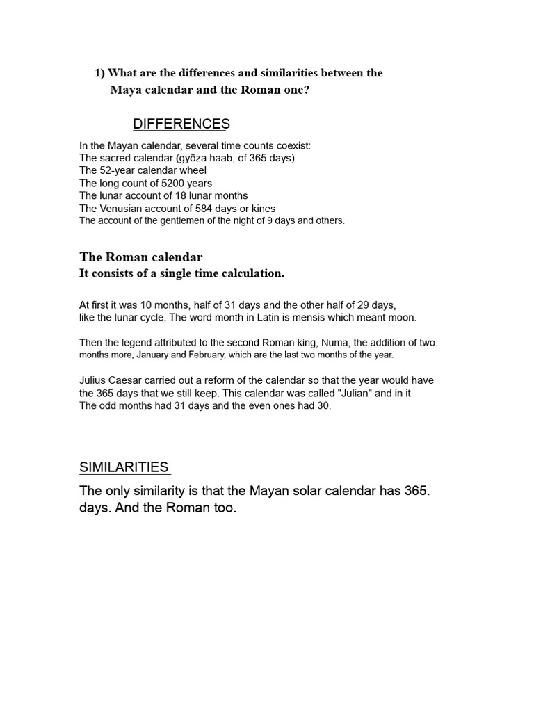 Mayan vs. Roman Calendar Comparison | PDF