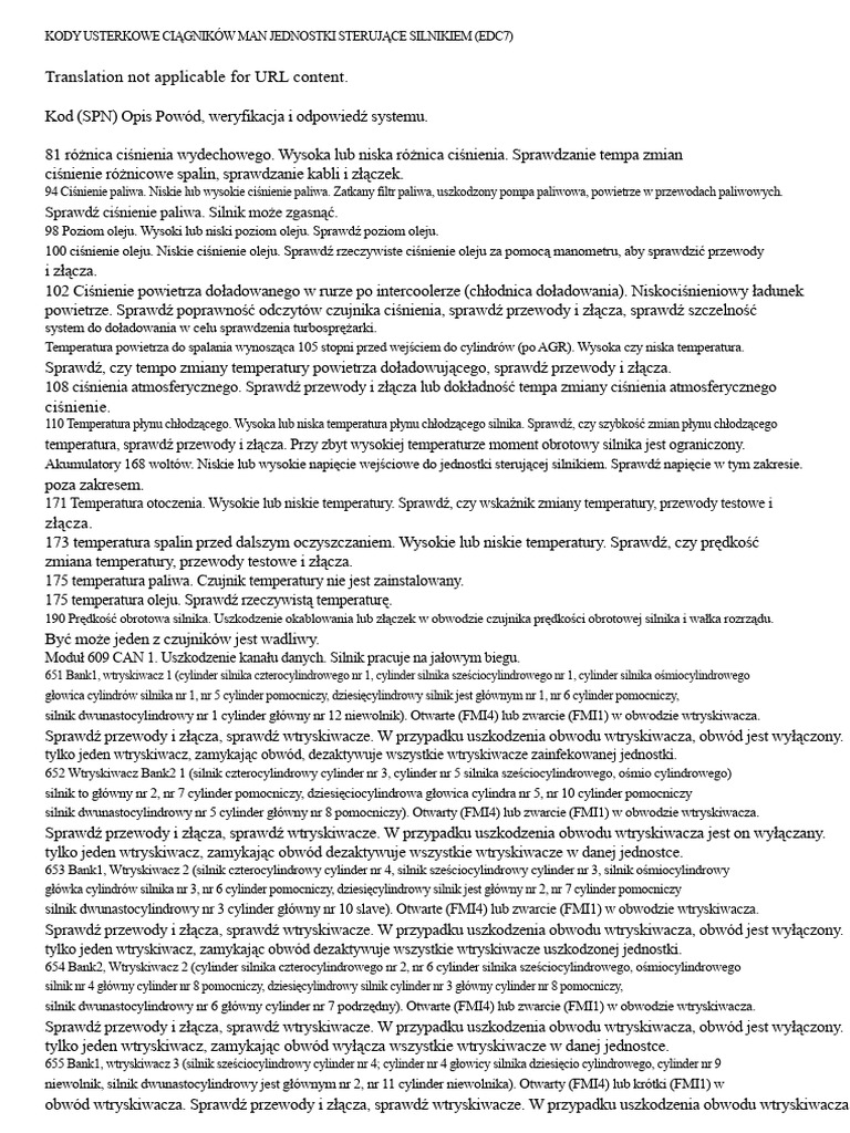 Kody Usterek Silnika W Jednostkach Sterujących Man Truck (Edc7) | PDF