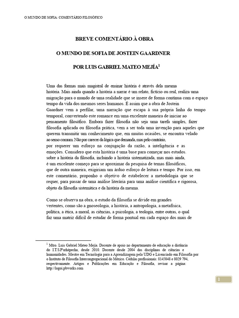 71-Comentário à Obra de Jostein Gaarder O Mundo de Sofia (1) | PDF | Pensamento | Science