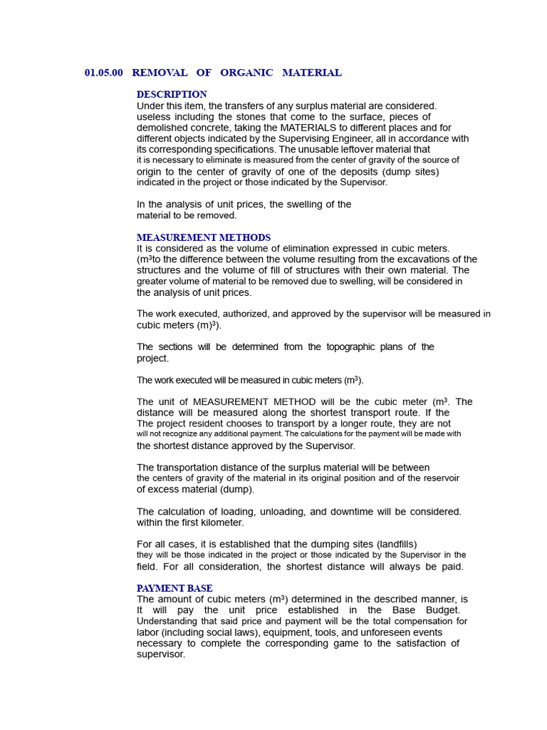 Organic Material Removal Guidelines | PDF | Volume