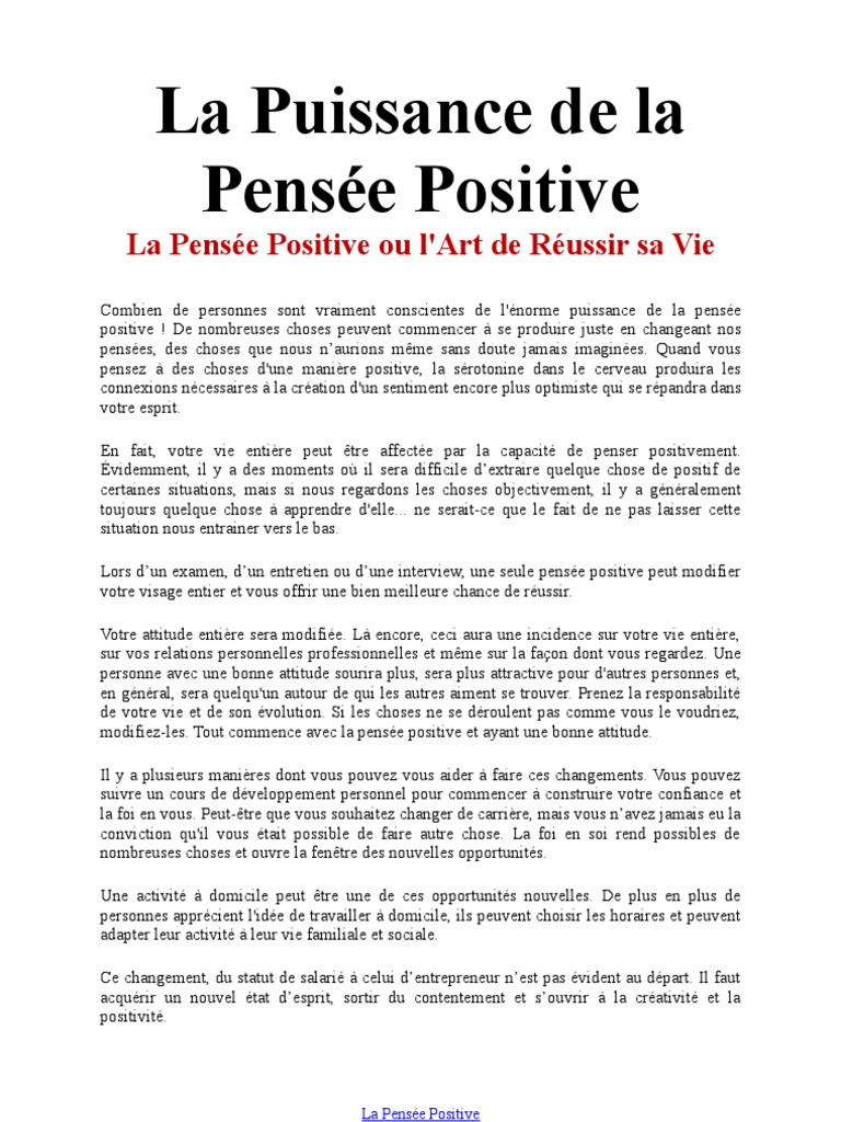 La Puissance de la Pensée Positive | PDF | Concept de psychologie ...
