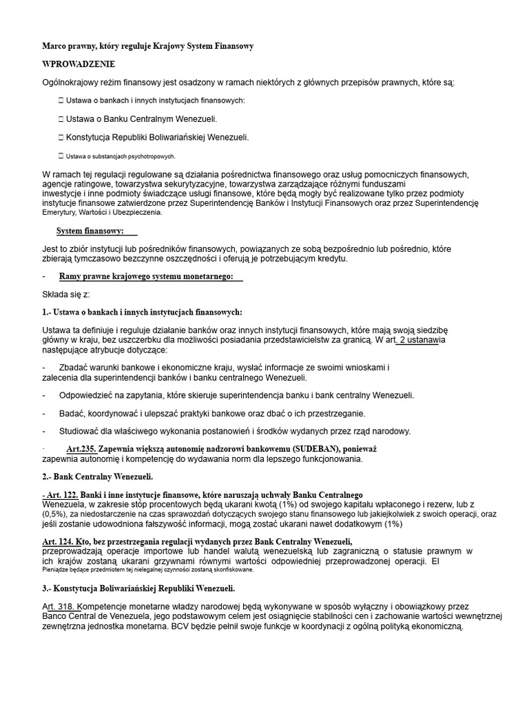 Ram Prawny Regulujący Krajowy System Finansowy | PDF