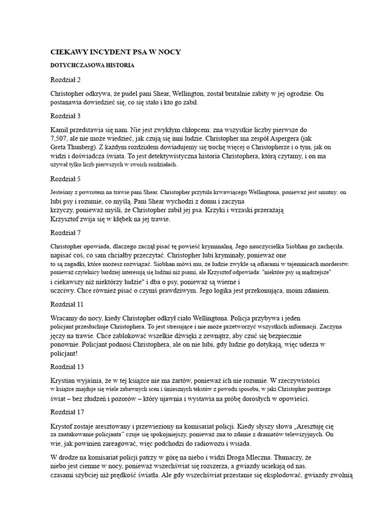 Ciekawy Przypadek Psa W Nocy - Streszczenie Do Rozdziału 40 | PDF