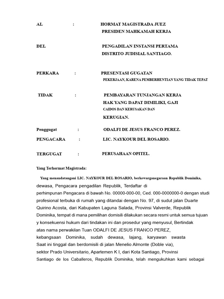 Gugatan Pemberhentian Kerja ODALFI vs OPITEL | PDF