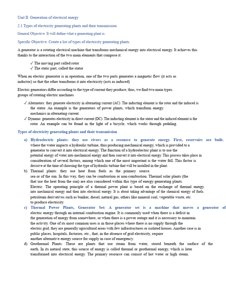 Types of Electricity Generating Plants | PDF | Electric Generator ...