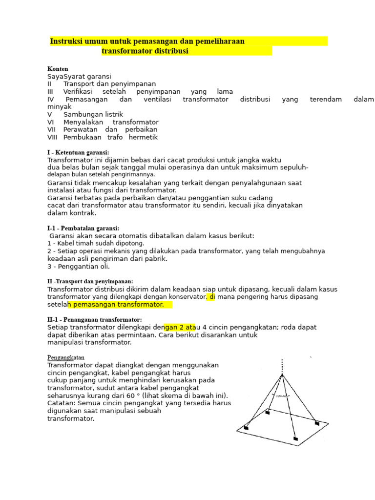 Pemasangan Dan Pemeliharaan Transformator Distribusi | PDF