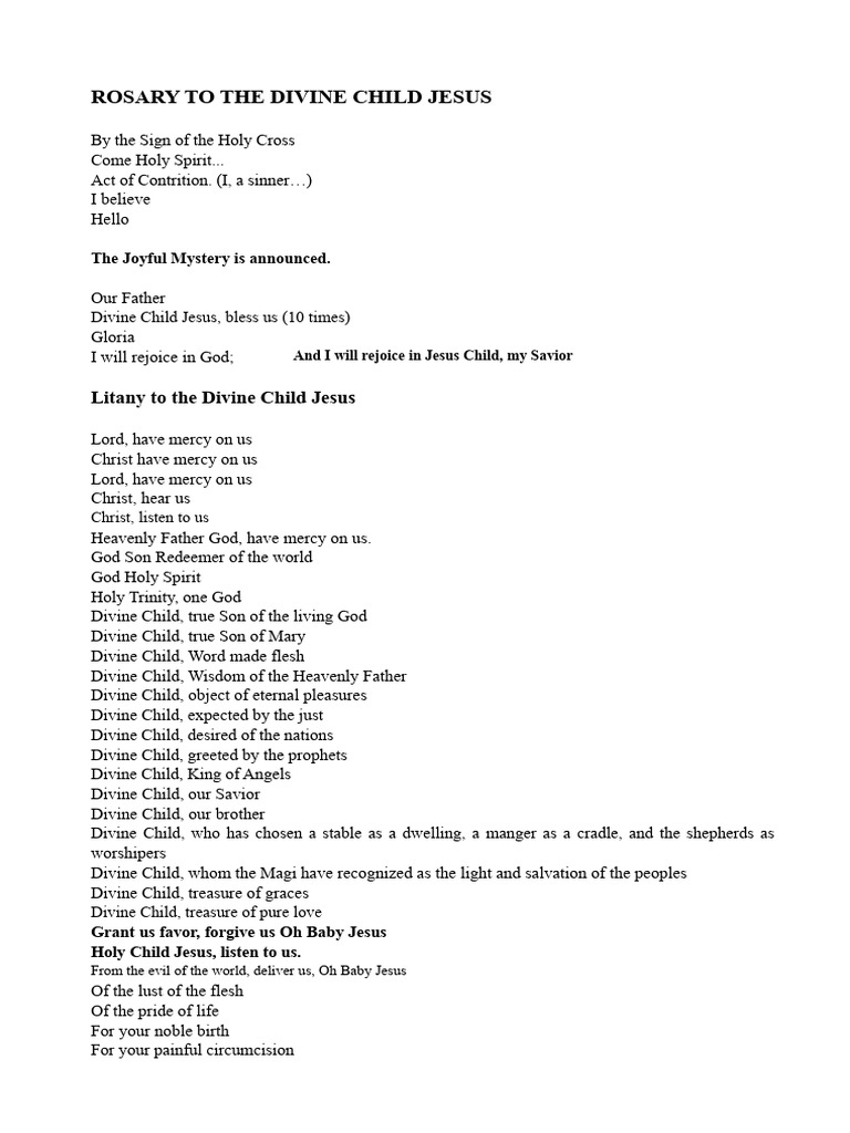 Rosary To The Divine Child Jesus | PDF