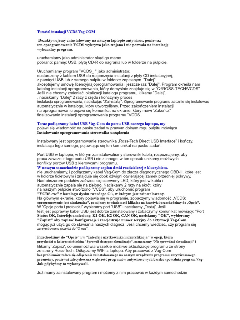 Tutorial Instalacja VCDS Vag COM | PDF