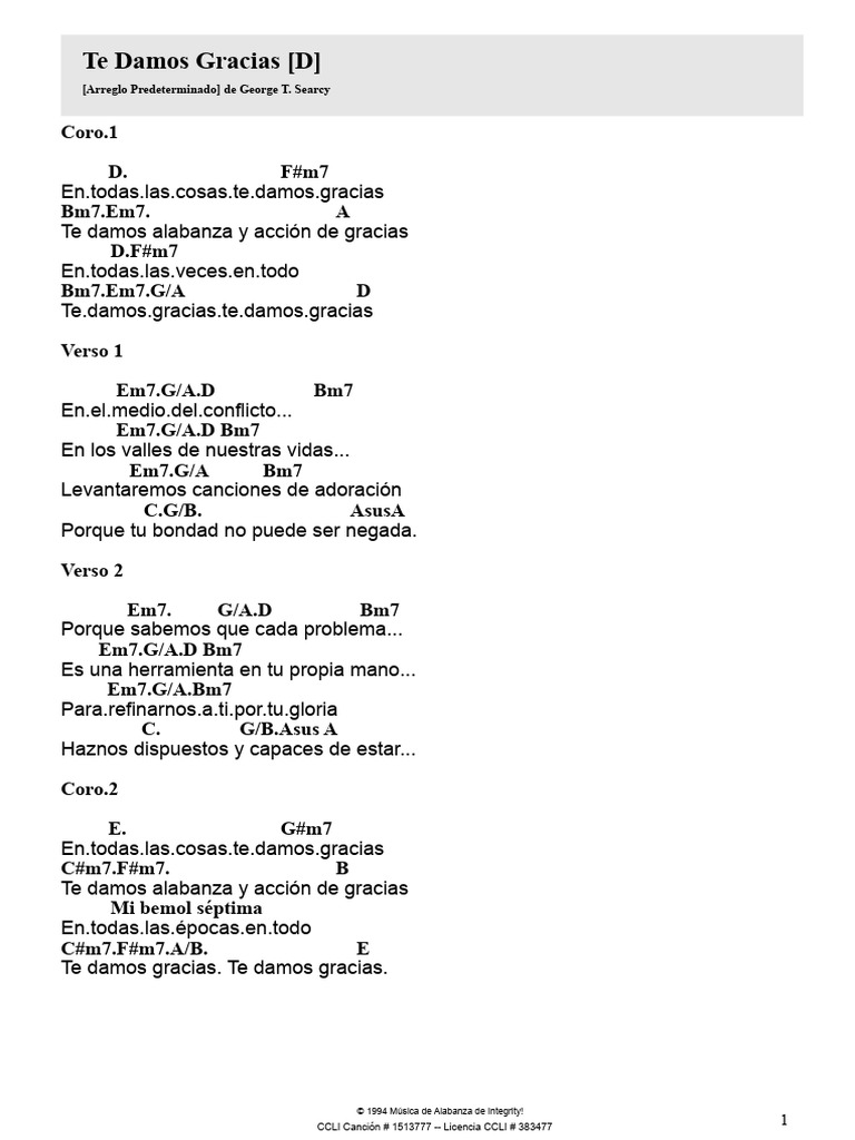 Letra de "Te Damos Gracias" de Searcy | PDF