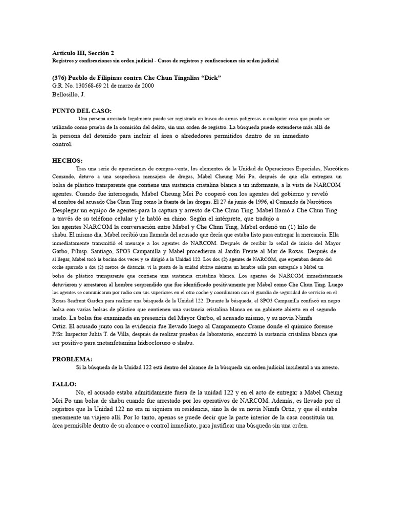 Caso People V Che Chum Ting Digest | PDF