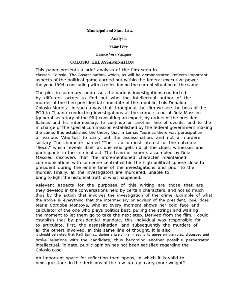 Analysis of The Movie Colosio: The Assassination | PDF