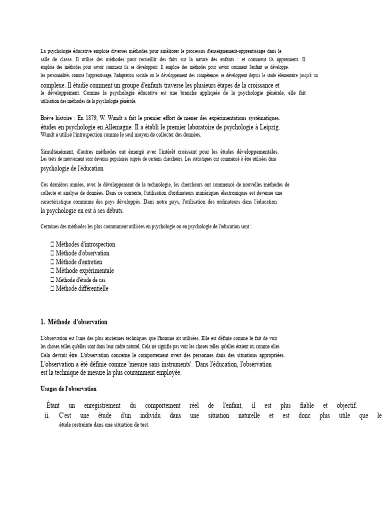 Méthodes d'observation en psychologie | PDF | Psychologie | Observation