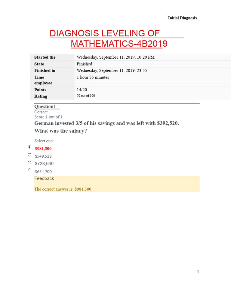 Mathematics Leveling Diagnostic-2 | PDF | Economies