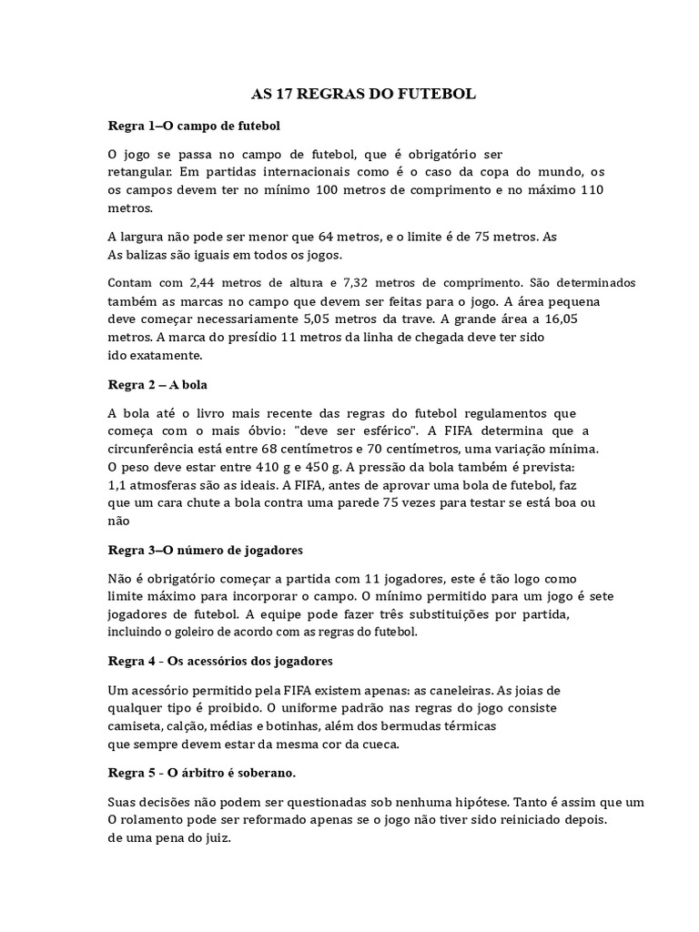 As 17 Regras do Futebol | PDF | Futebol | Códigos de futebol