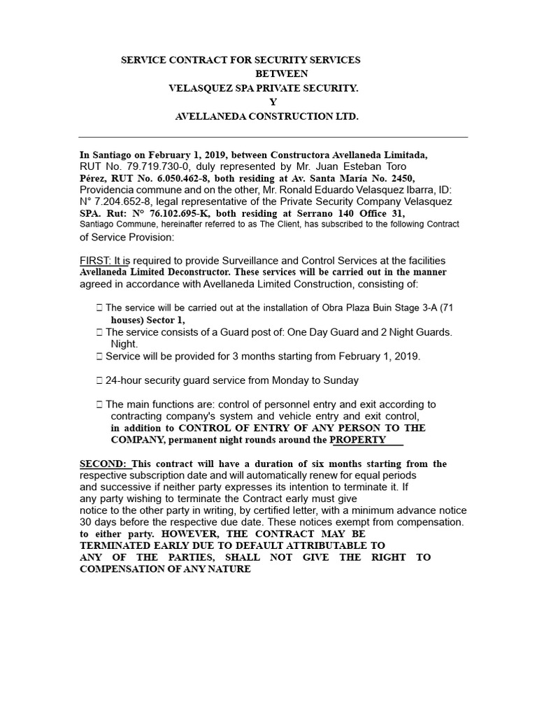 Security Service Contract Overview | PDF | Employment | Salary