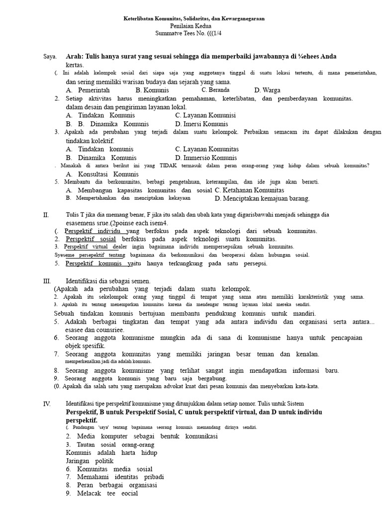 Ujian Sumatif Kuartal 1 Keterlibatan Komunitas 1 | PDF