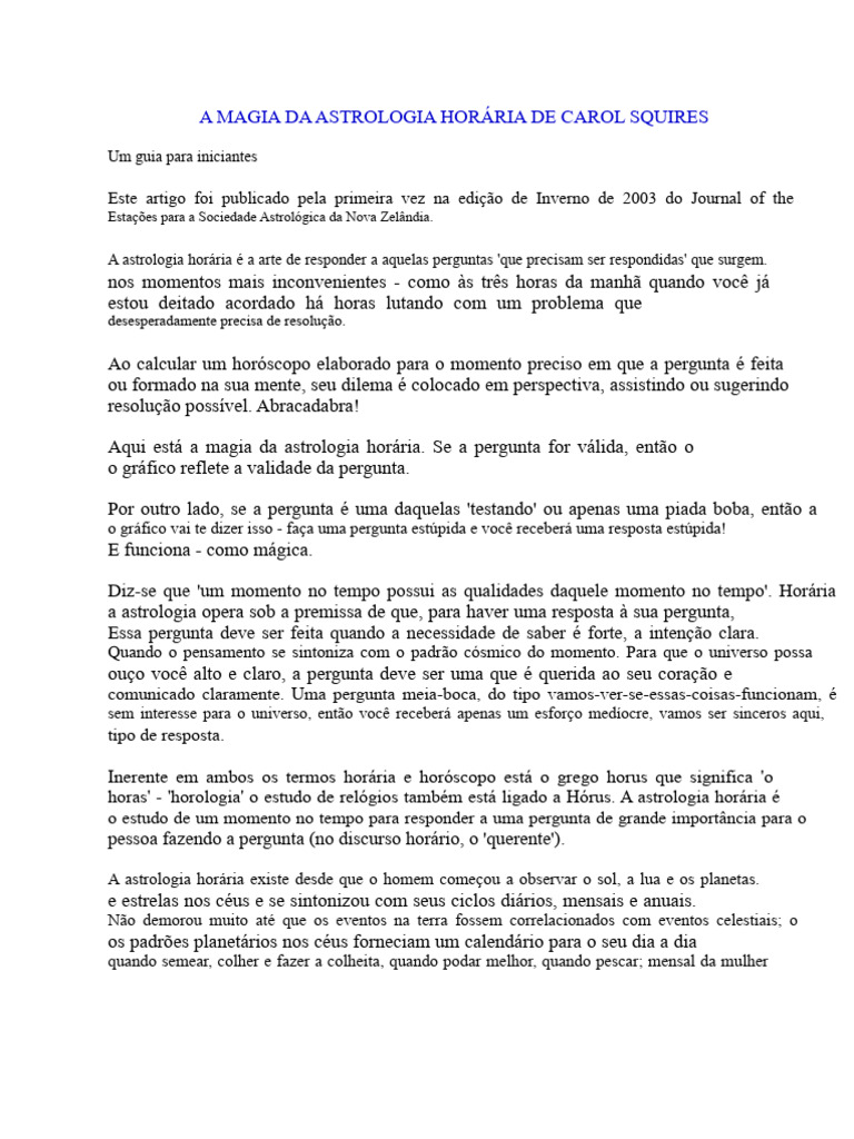 Astrologia Horária: Guia de Carol Squires | PDF | Signo do zodíaco ...
