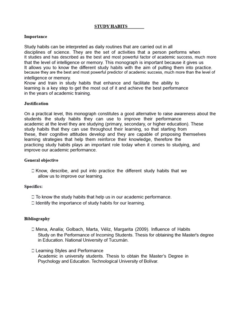 Monograph On Study Habits | PDF