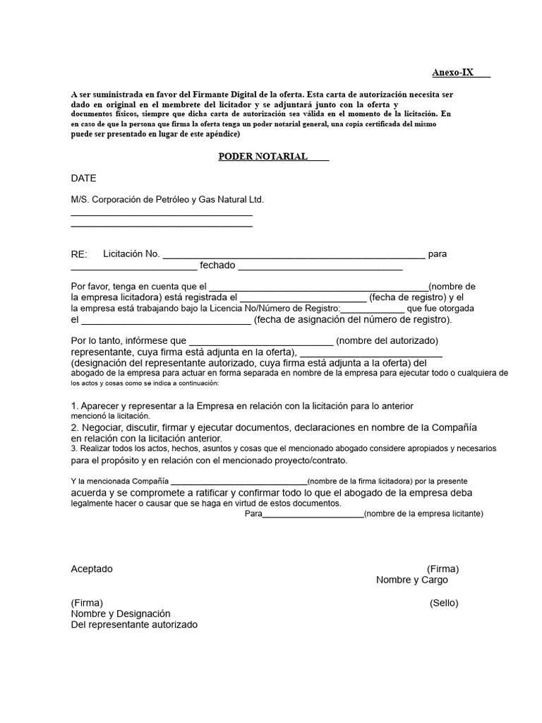 8.0 Anexo Ix Formato de Poder Notarial | PDF