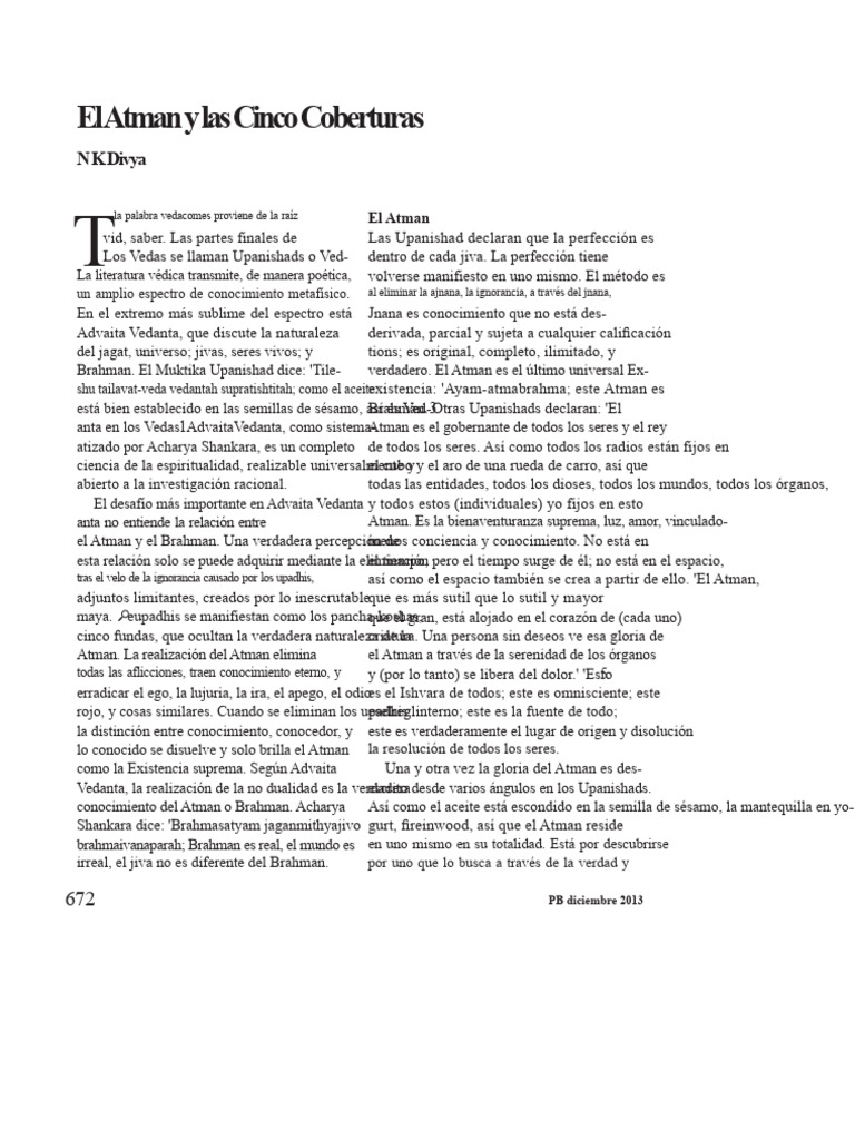 El Atman y Las Cinco Envolturas PanchaKoshas Pbharata | PDF | Mantman ...